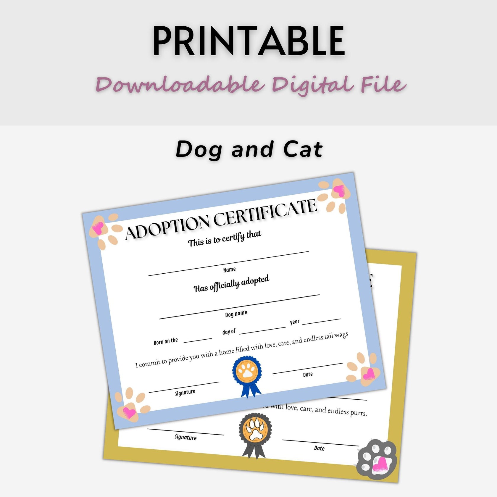 Pet Adoption Certificate Templates – Wellness Resolve