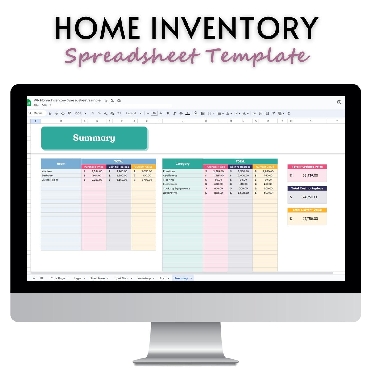 Home Inventory Spreadsheet Template – Wellness Resolve
