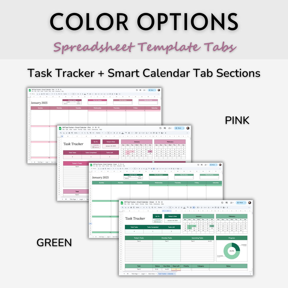 Task Tracker and Smart Calendar Spreadsheet Template – Wellness Resolve