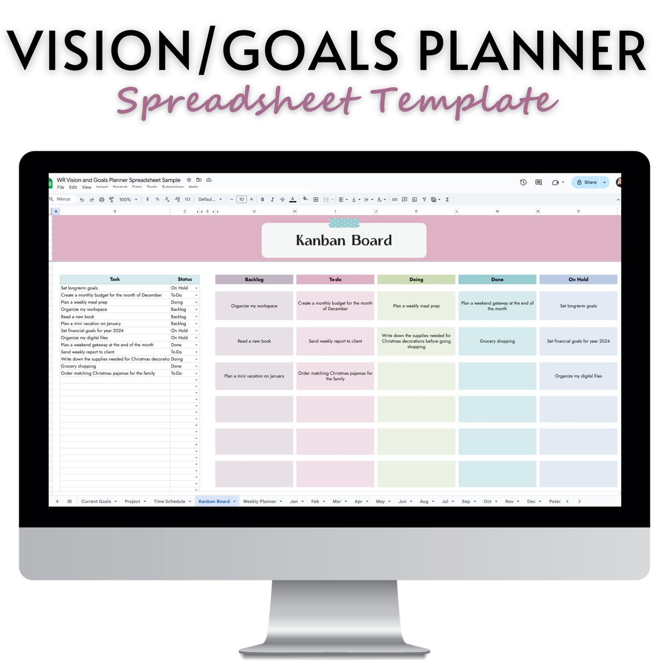 Vision and Goals Planner Spreadsheet Template – Wellness Resolve